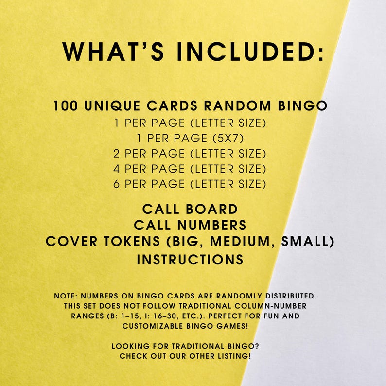 100 Unique Random Bingo Cards PDF Download | 1, 2, 4, 6 per Page ...