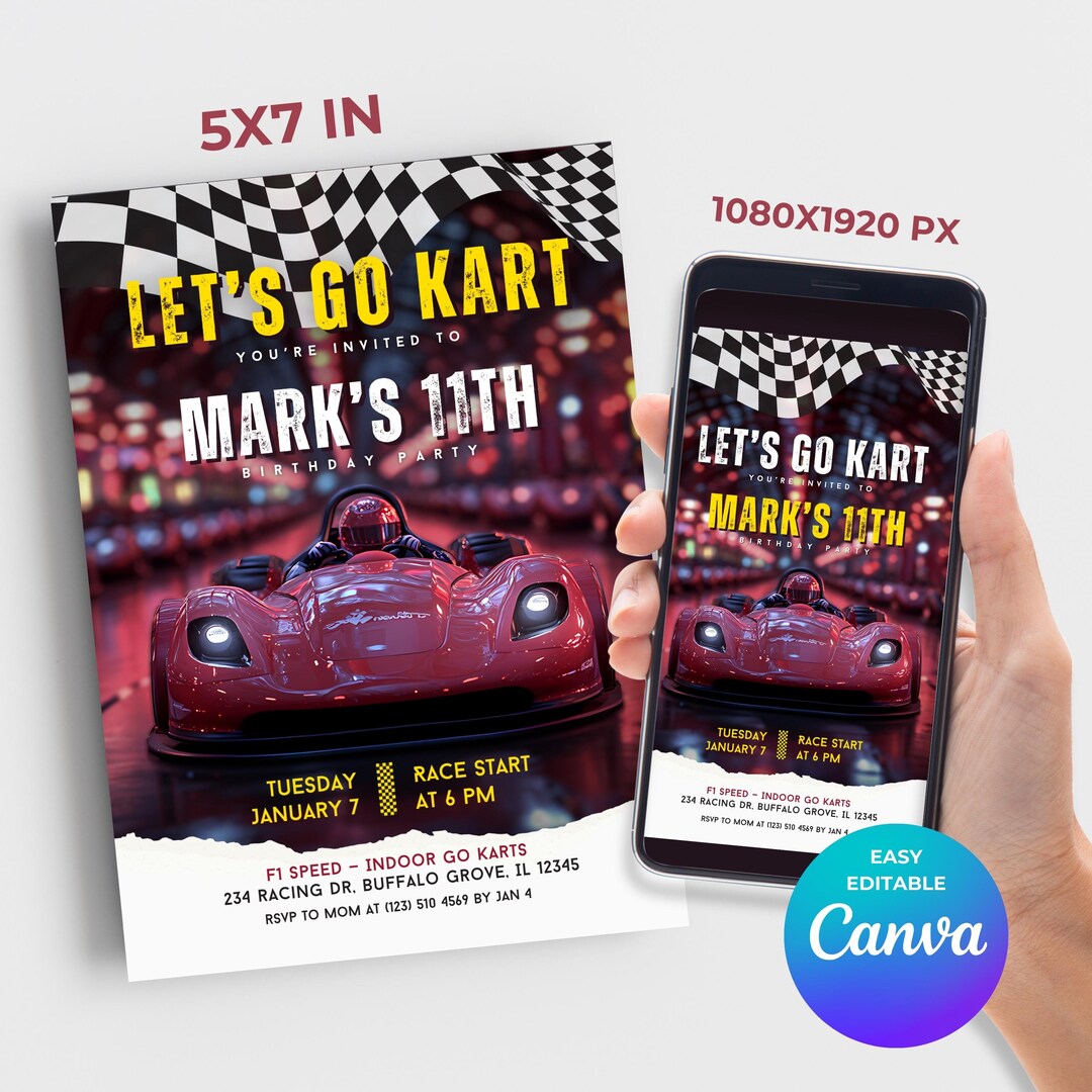 Editable Go-kart Racing Invitation for Boy or Girl Birthday Party ...