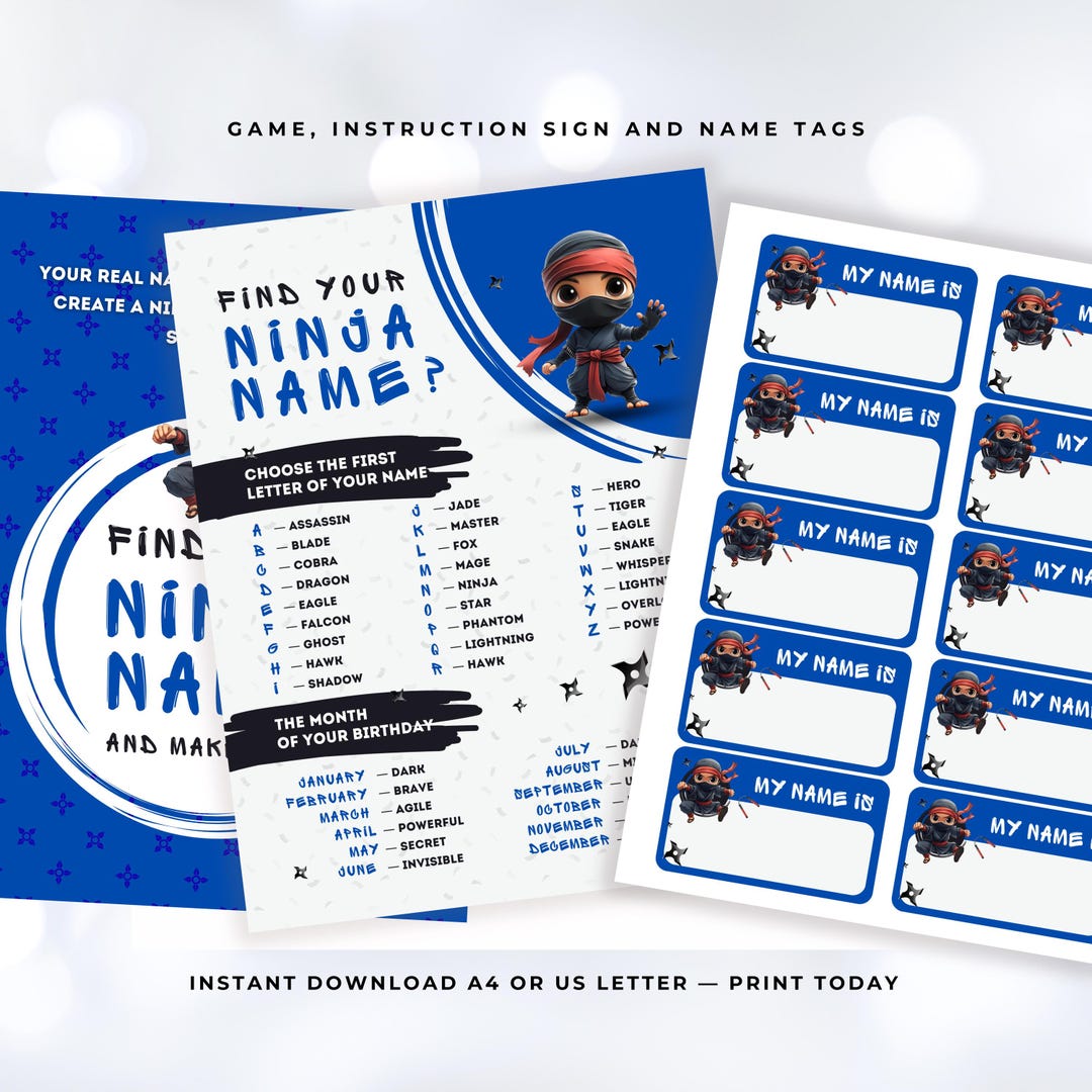 What's Your Ninja Name Party Game Blue | Printable DIGITAL Game | Ninja ...