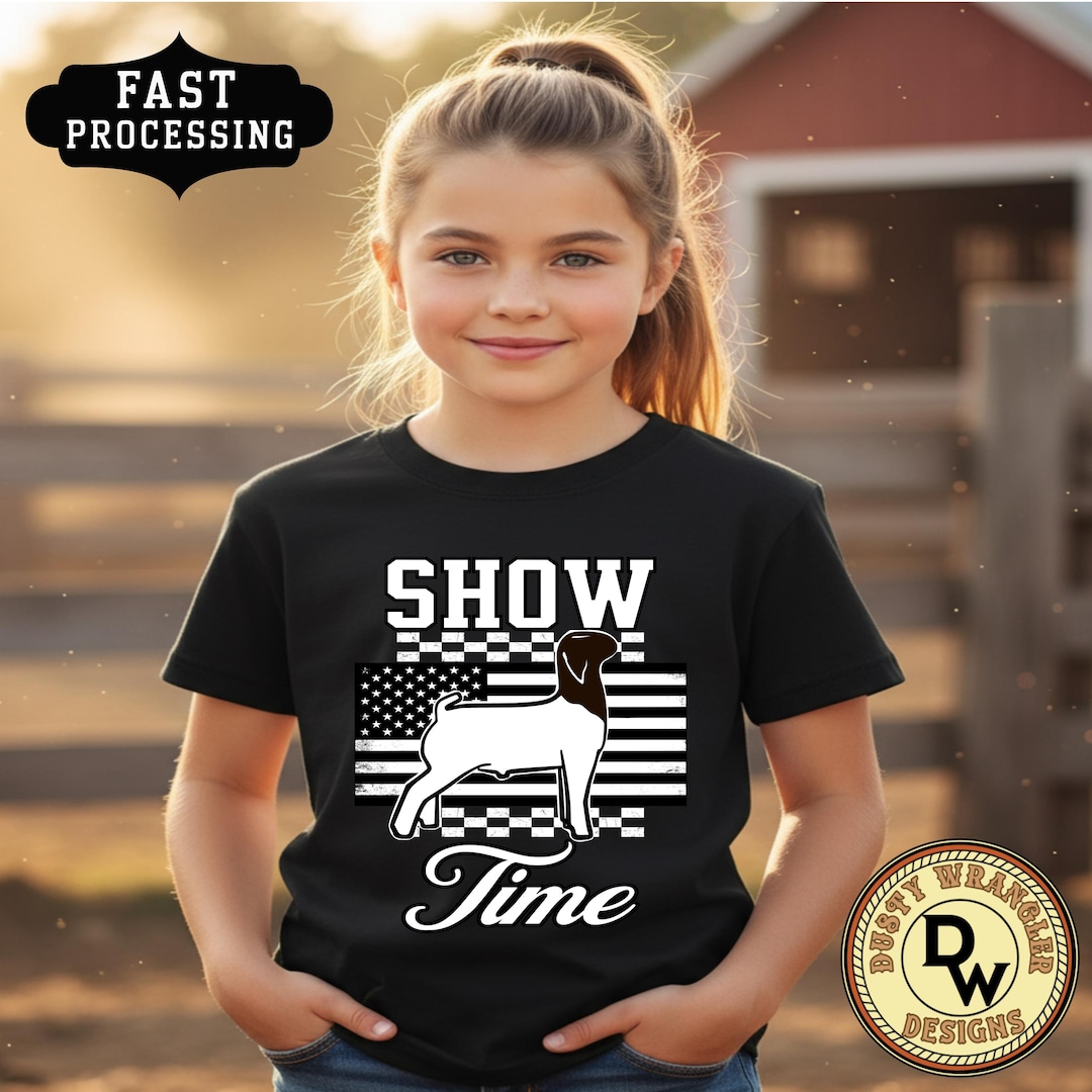 Show Time Boer Goat Tee With American Flag, Youth Shirt - Etsy