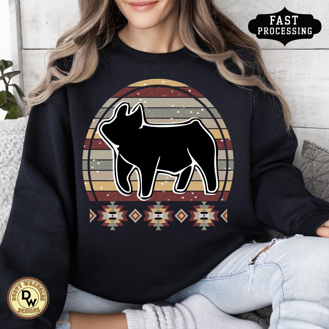 Show Pig Sweatshirt, Aztec Distressed Pig Silhouette - Etsy