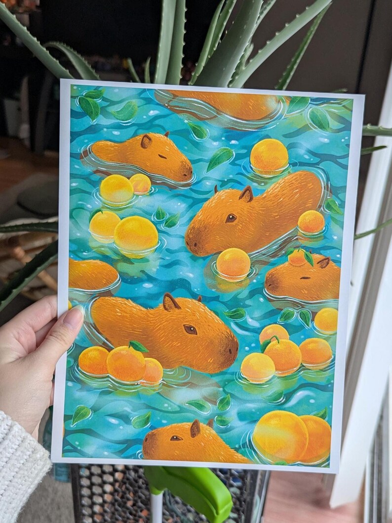 Art Print "capybara Yuzu Bath" 8.5"x11" Digital Illustration Kids Room ...