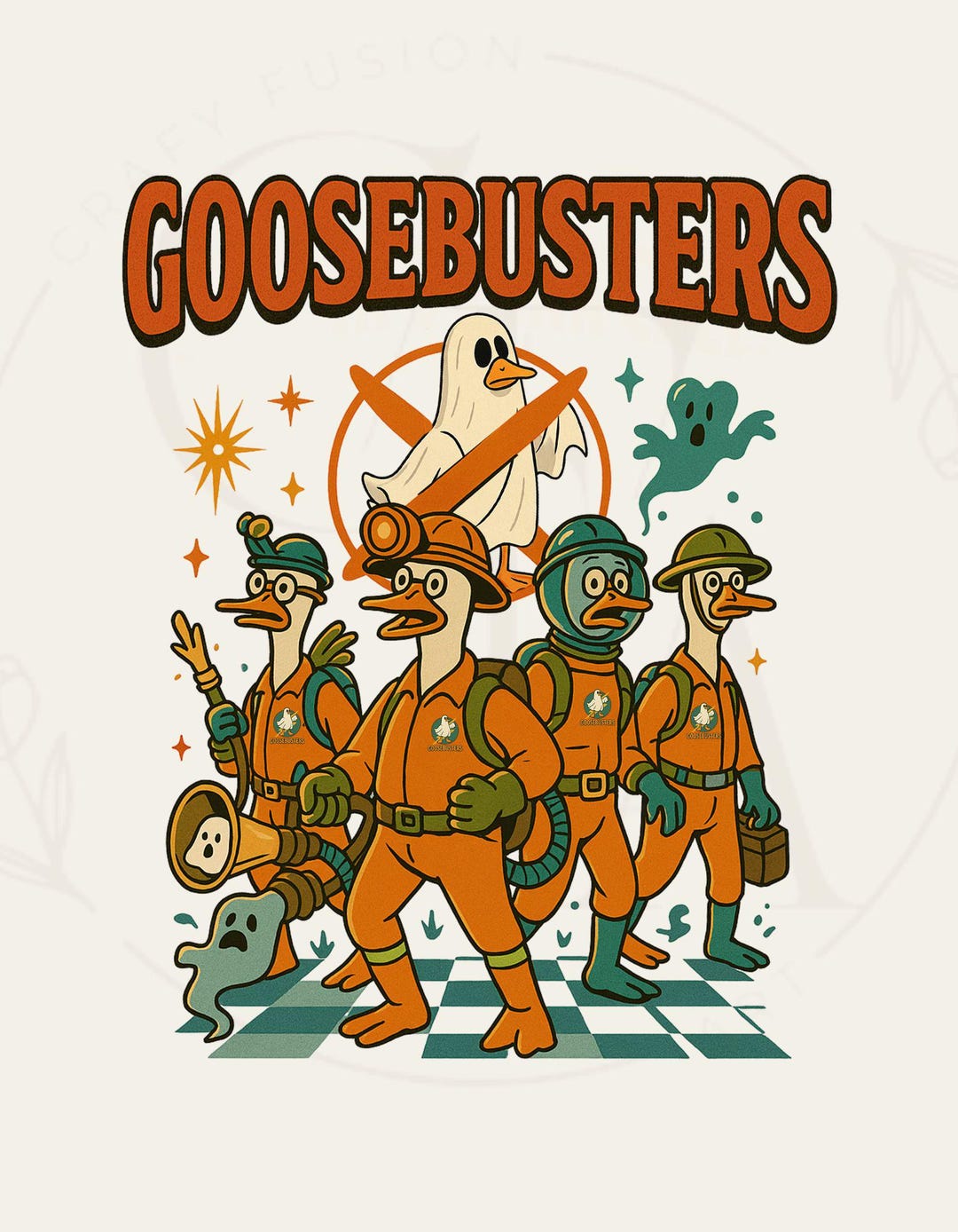 Goosebusters PNG, Funny Halloween Goose PNG, Retro Goose Ghostbusters ...