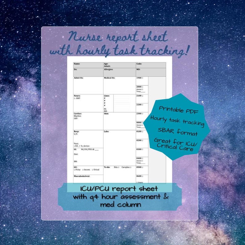 Nurse Report Sheet - ICU 12 Hour Night Shift WITH Med/task Column - Etsy