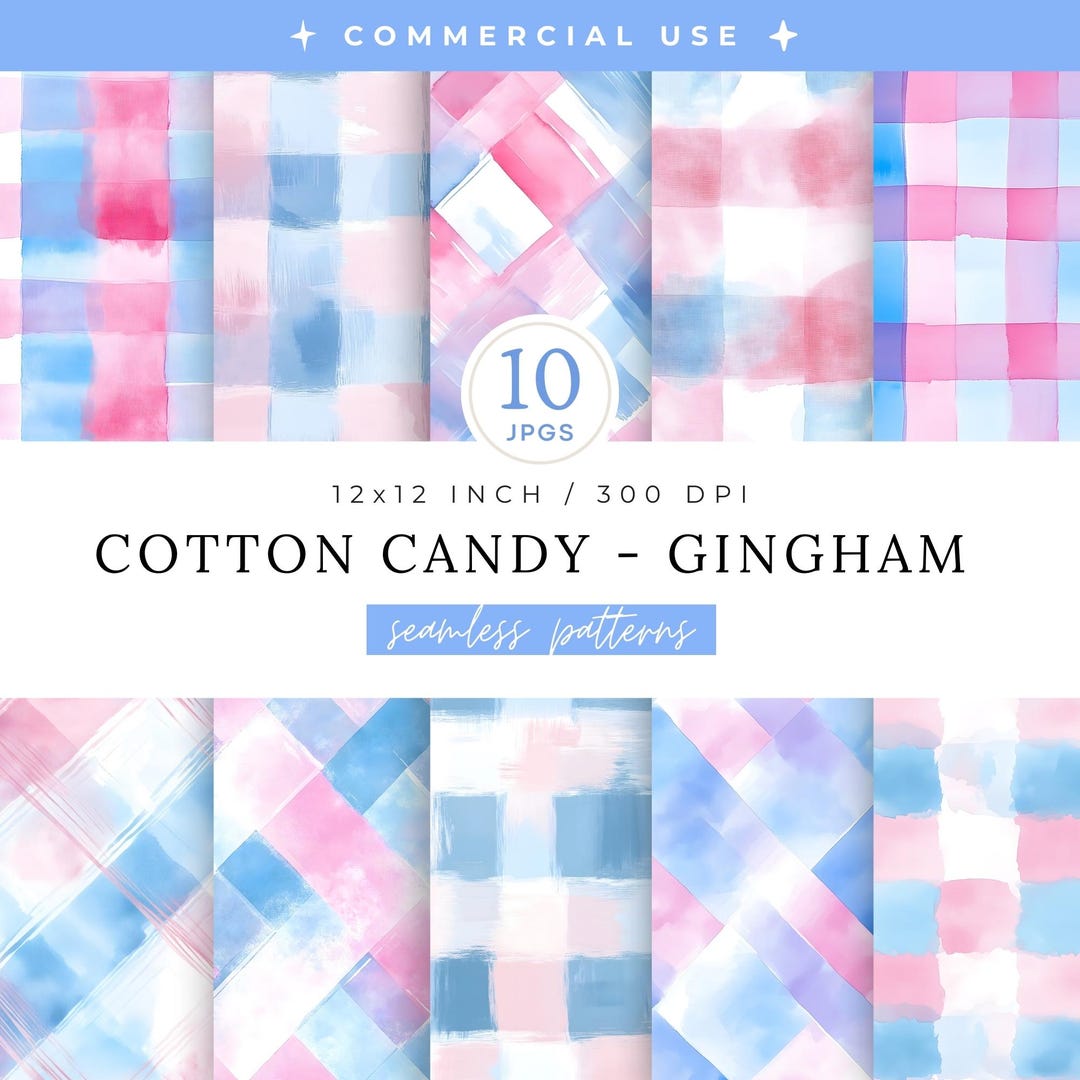 Cotton Candy Gingham Pattern, Sweet Seamless Pattern, Repeated Digital ...