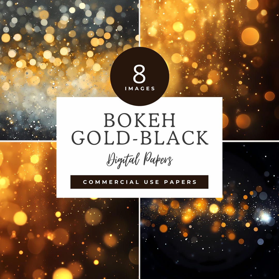 Black and Gold Bokeh Backgrounds, Digital Papers, Twinkle Bokeh ...