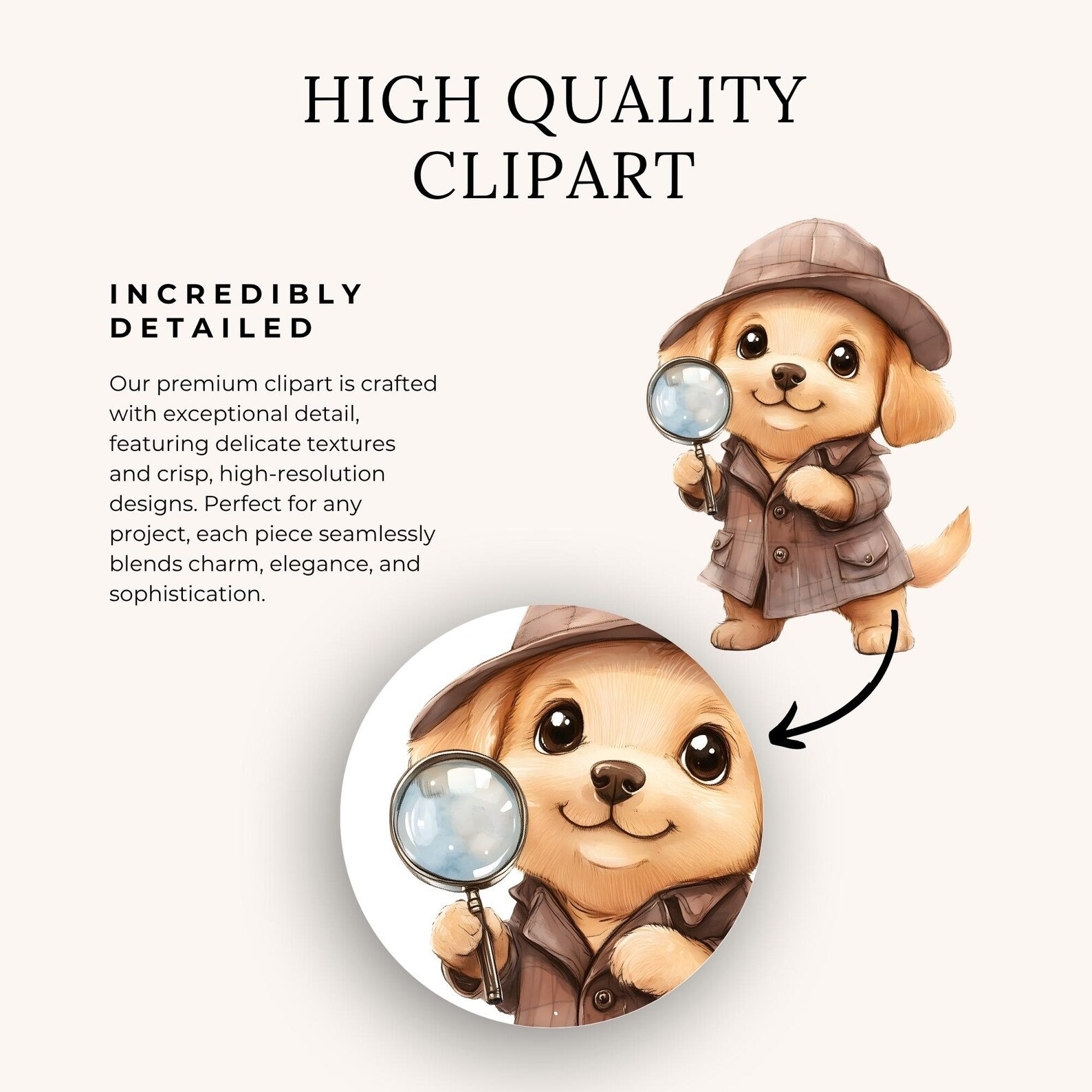 Dog Detective Clipart | SINGLE IMAGE | Private Puppy Investigator ...