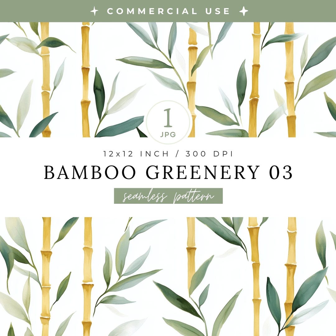 Bamboo Greenery Single Seamless Pattern, Minimal Green Repeating ...