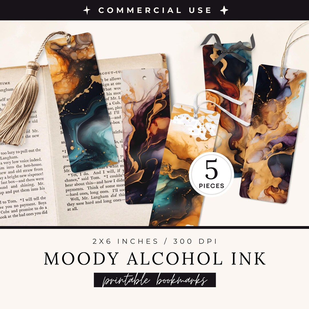 Moody Alcohol Ink Printable Bookmarks, Dark Marble Texture, Bookish ...