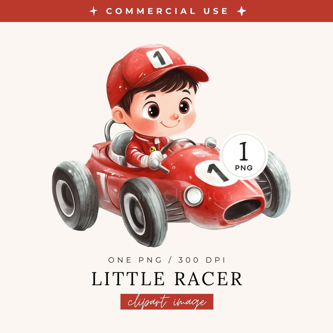 Little Racer Clipart | SINGLE IMAGE | Watercolor Red Race Car, Kids ...