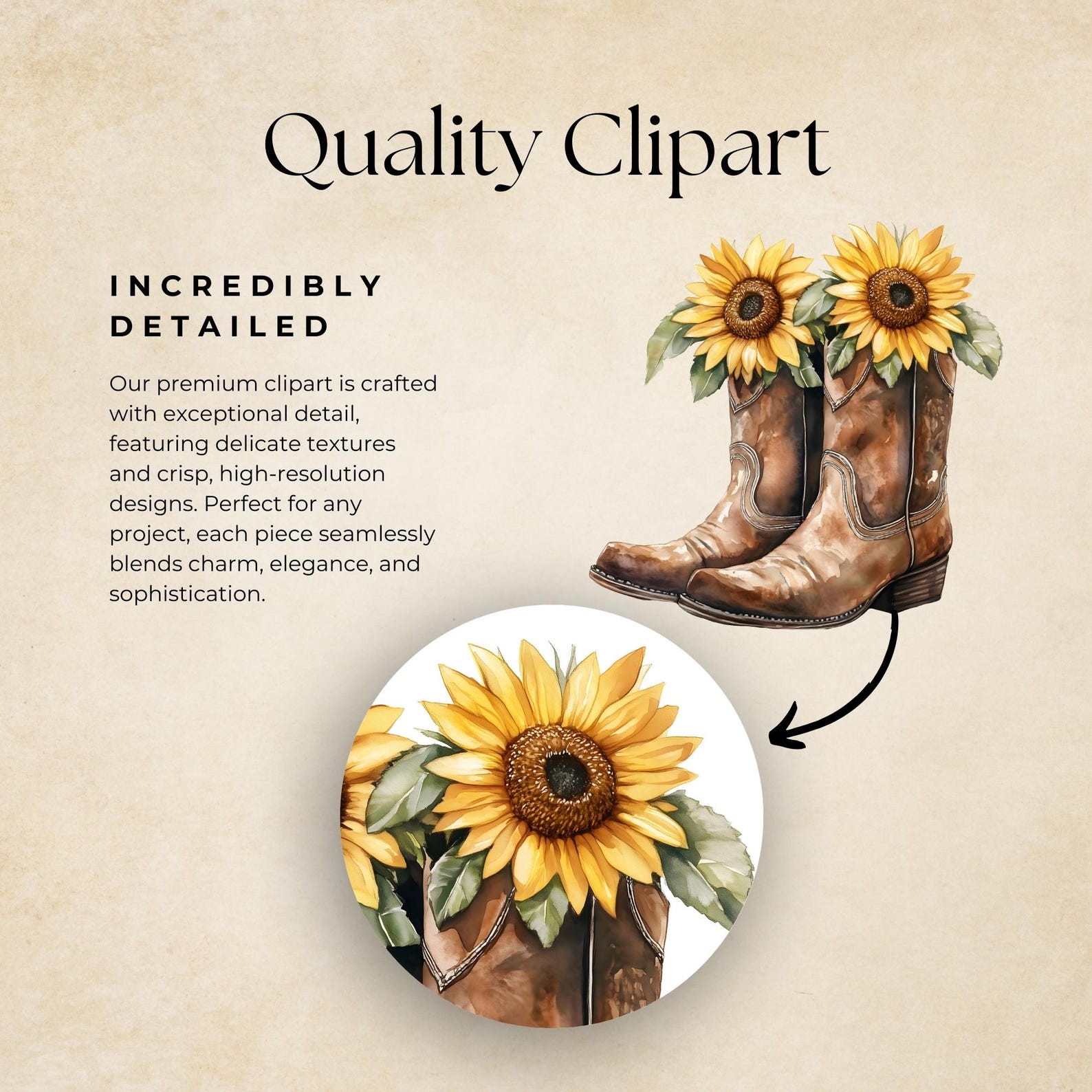 Cowboy Boots With Sunflowers Clipart | SINGLE IMAGE | Watercolor ...