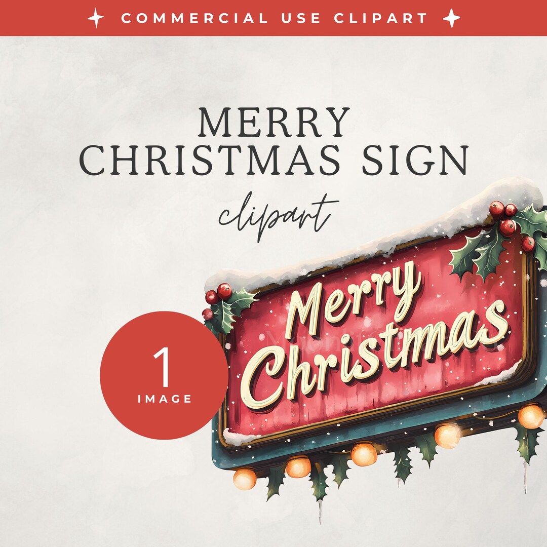 Merry Christmas Sign Clipart Watercolor Xmas Sticker SINGLE IMAGE ...