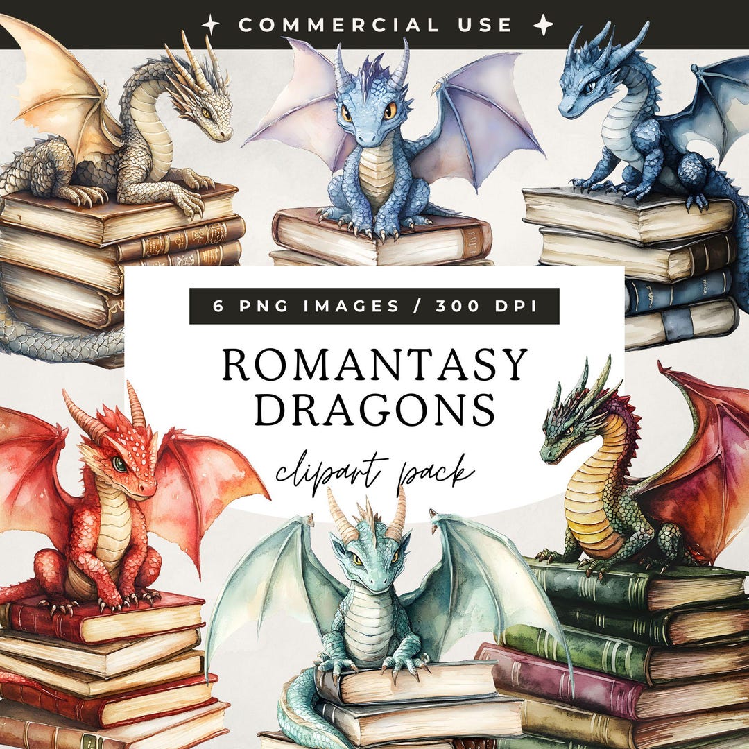 Romantasy Dragons Clipart, Fantasy Book Lover, Majestic Dragon Graphic ...