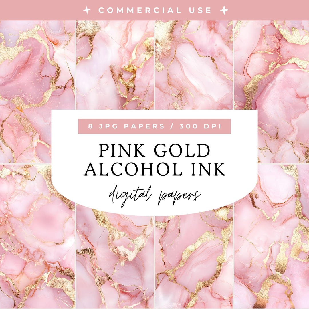 Pink Gold Alcohol Ink Digital Pages, Clipart Textures, Colourful ...
