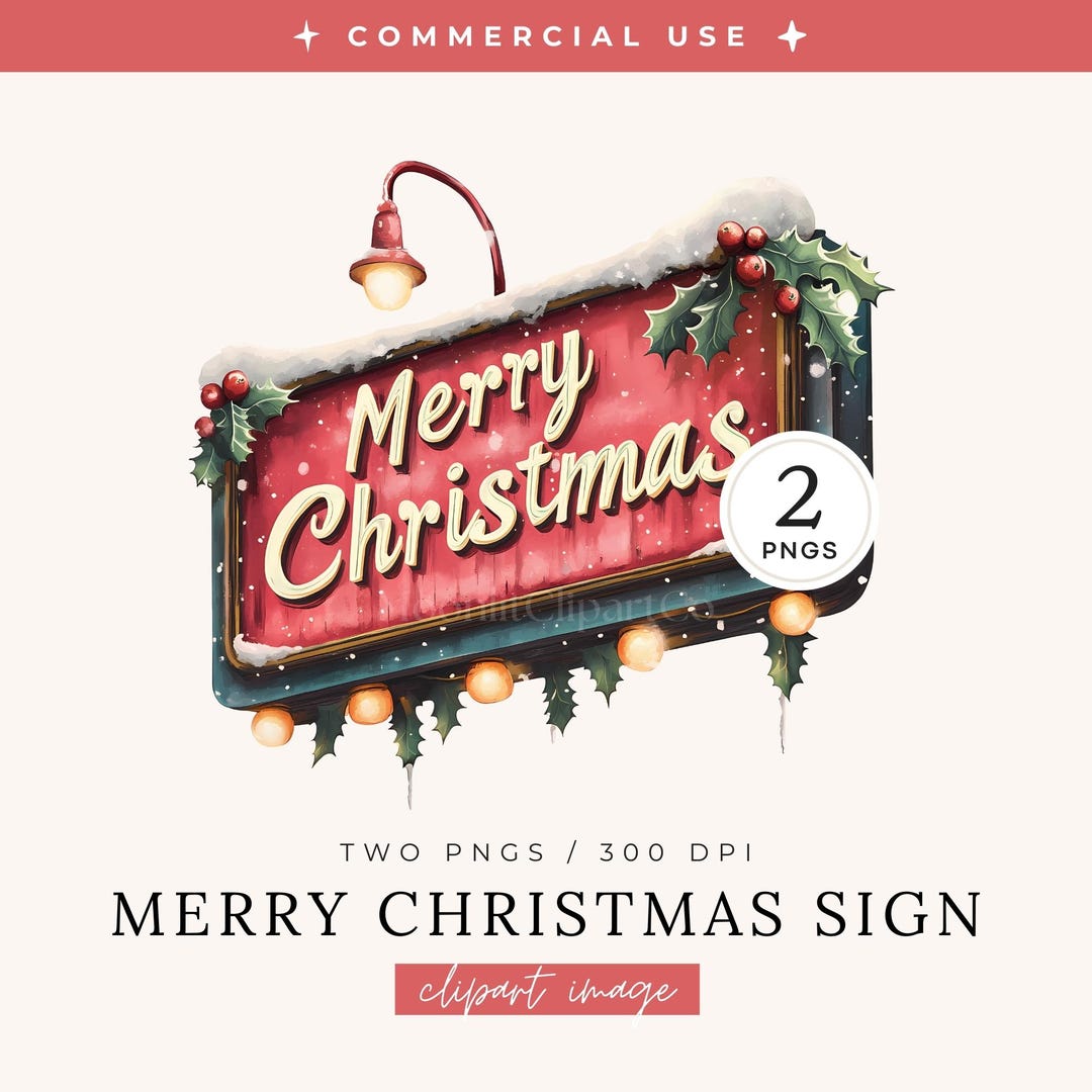 Merry Christmas Sign Clipart | SINGLE IMAGE | | Watercolor Holiday ...