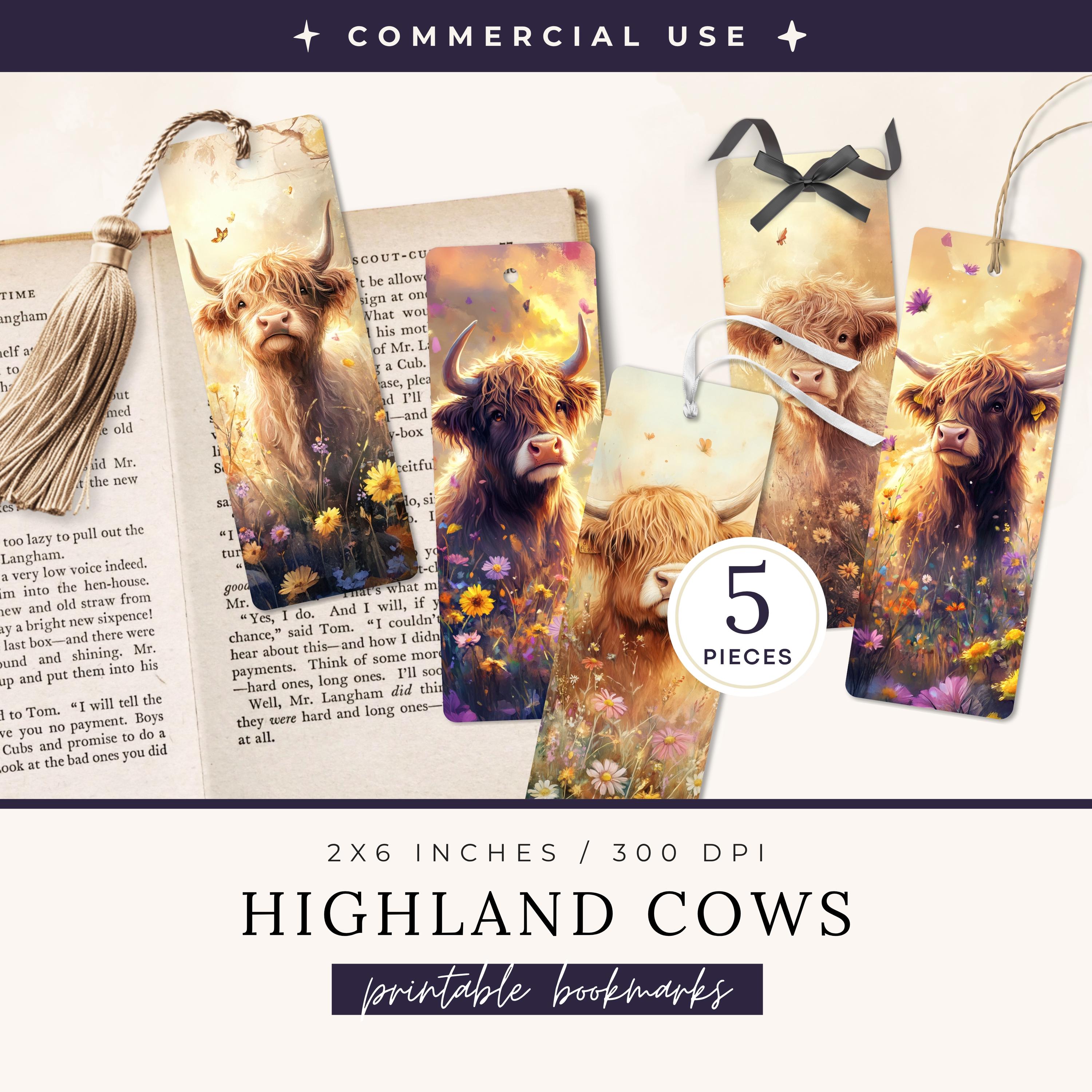 Highland Cows Printable Bookmarks, Cute Farm Animal Reading Accessory ...