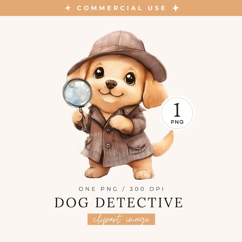 Dog Detective Clipart | SINGLE IMAGE | Private Puppy Investigator ...
