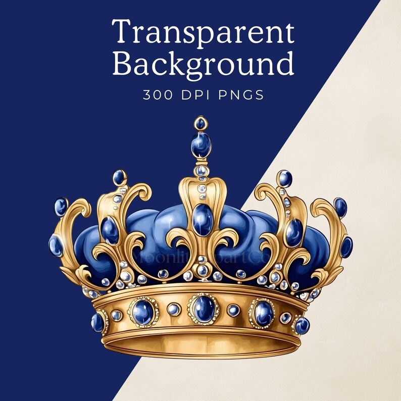 Royal Blue Crowns Clipart Pack, King & Queen, Majestic Watercolor Art ...