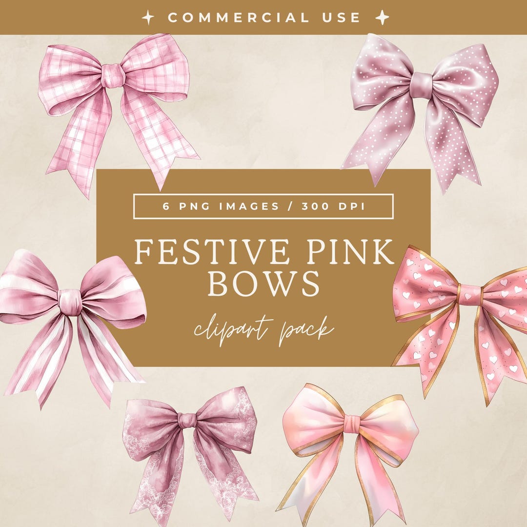 Watercolor Pastel Pink Bows Clipart Pack, PNG Images Bundle, Pastel ...