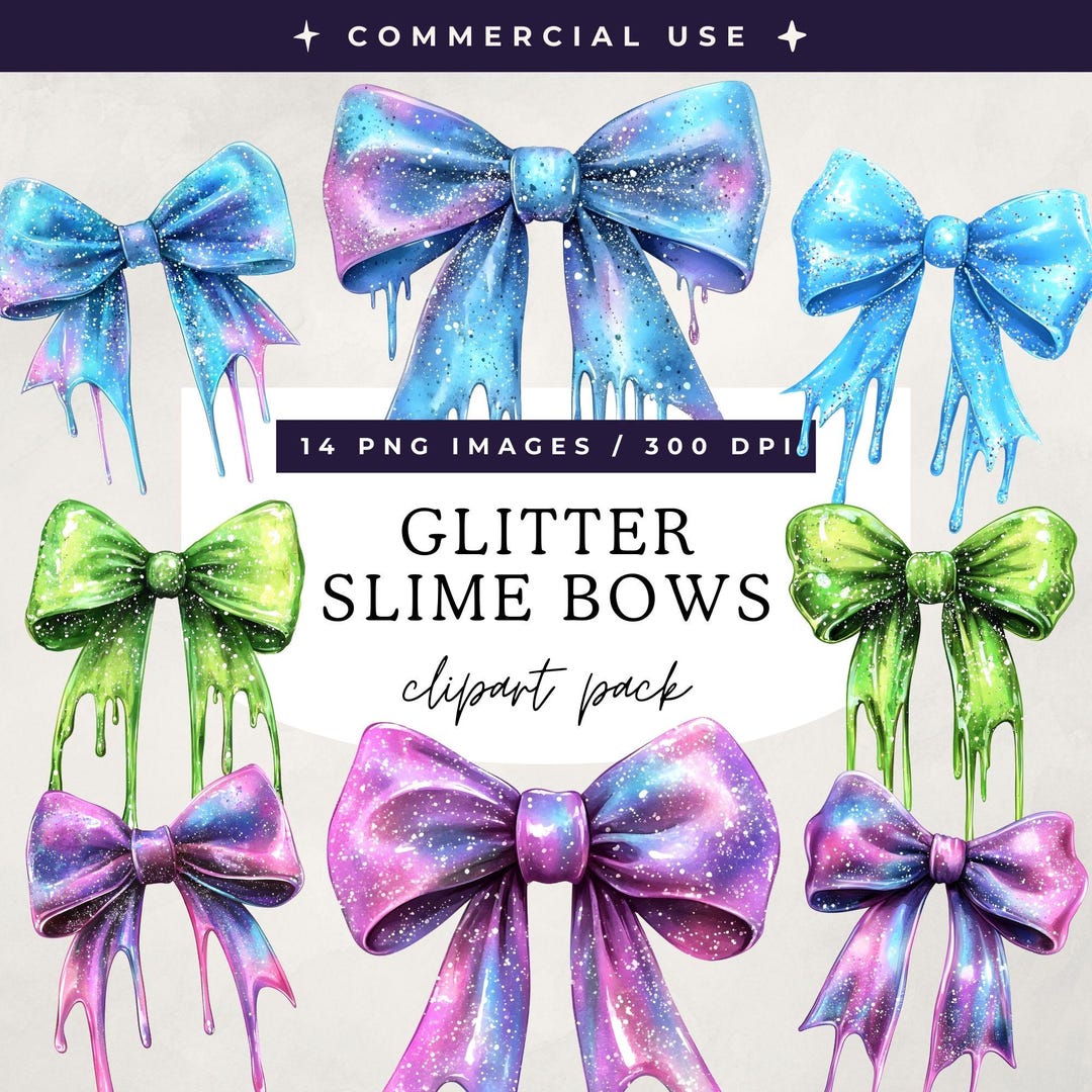 Glitter Slime Bows Clipart Bundle, Neon Colors, Watercolor Invitation ...