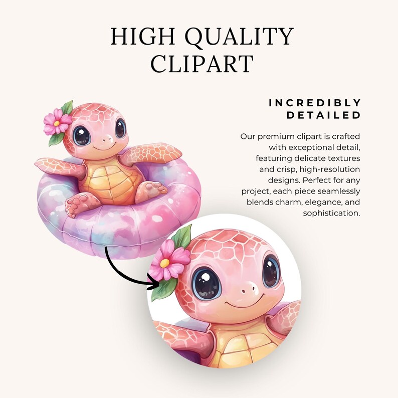 Pink Turtle Pool Party Clipart Pack, Watercolor Sea Animal, Cute Baby ...