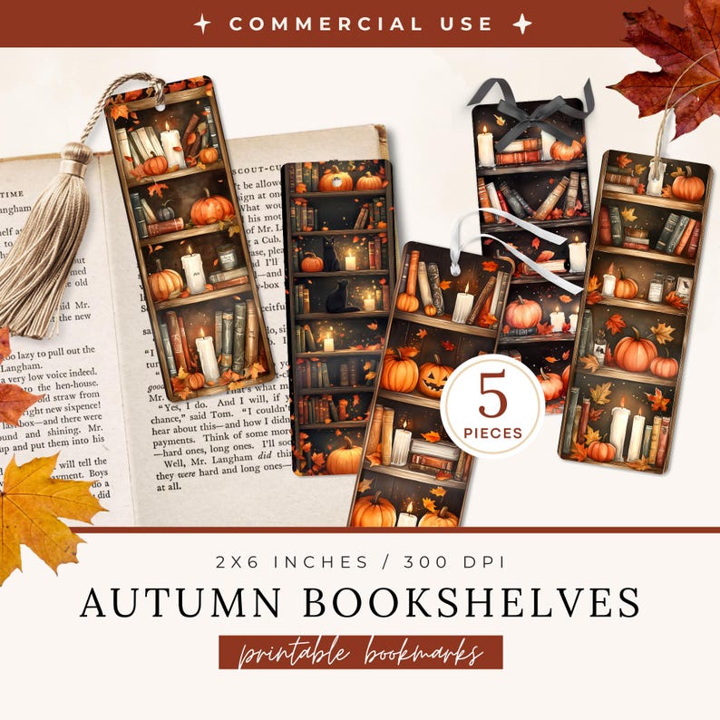 Autumn Bookshelves Printable Bookmarks, Digital Cozy Halloween Reading ...