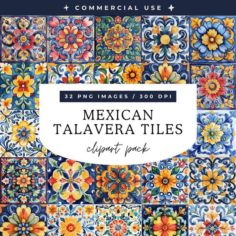 Mexican Talavera Clipart Set, Mosaic Tiles Clip Art, Digital Download ...