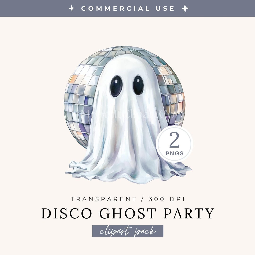 Disco Ghost Party Clipart Pack, Watercolor Sublimation Design, Spooky ...