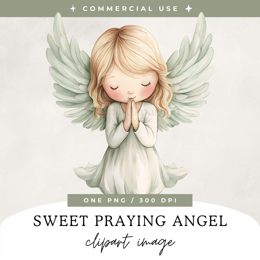 Sweet Praying Angel Clipart | SINGLE IMAGE | Watercolor Nursery Art ...