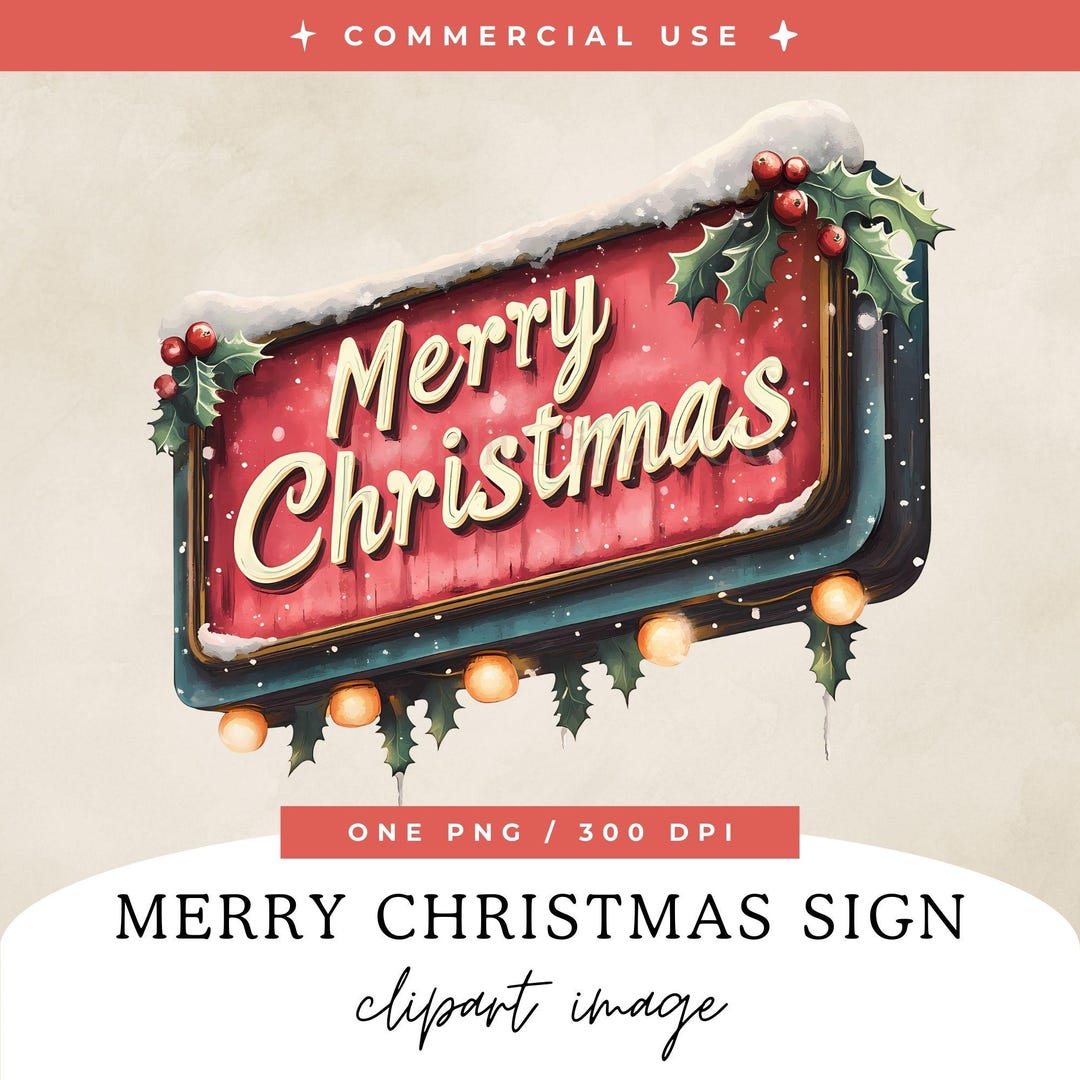 Merry Christmas Sign Clipart | Watercolor Xmas Sticker | SINGLE IMAGE ...