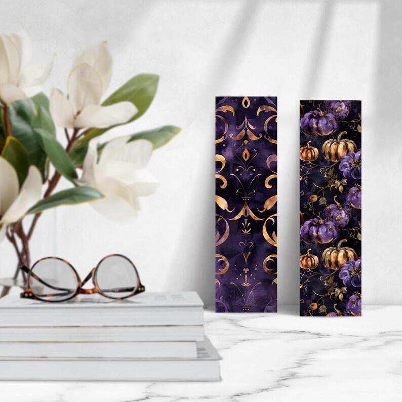 Purple Gothic Printable Bookmarks, Spooky Halloween Book Club, Gold ...