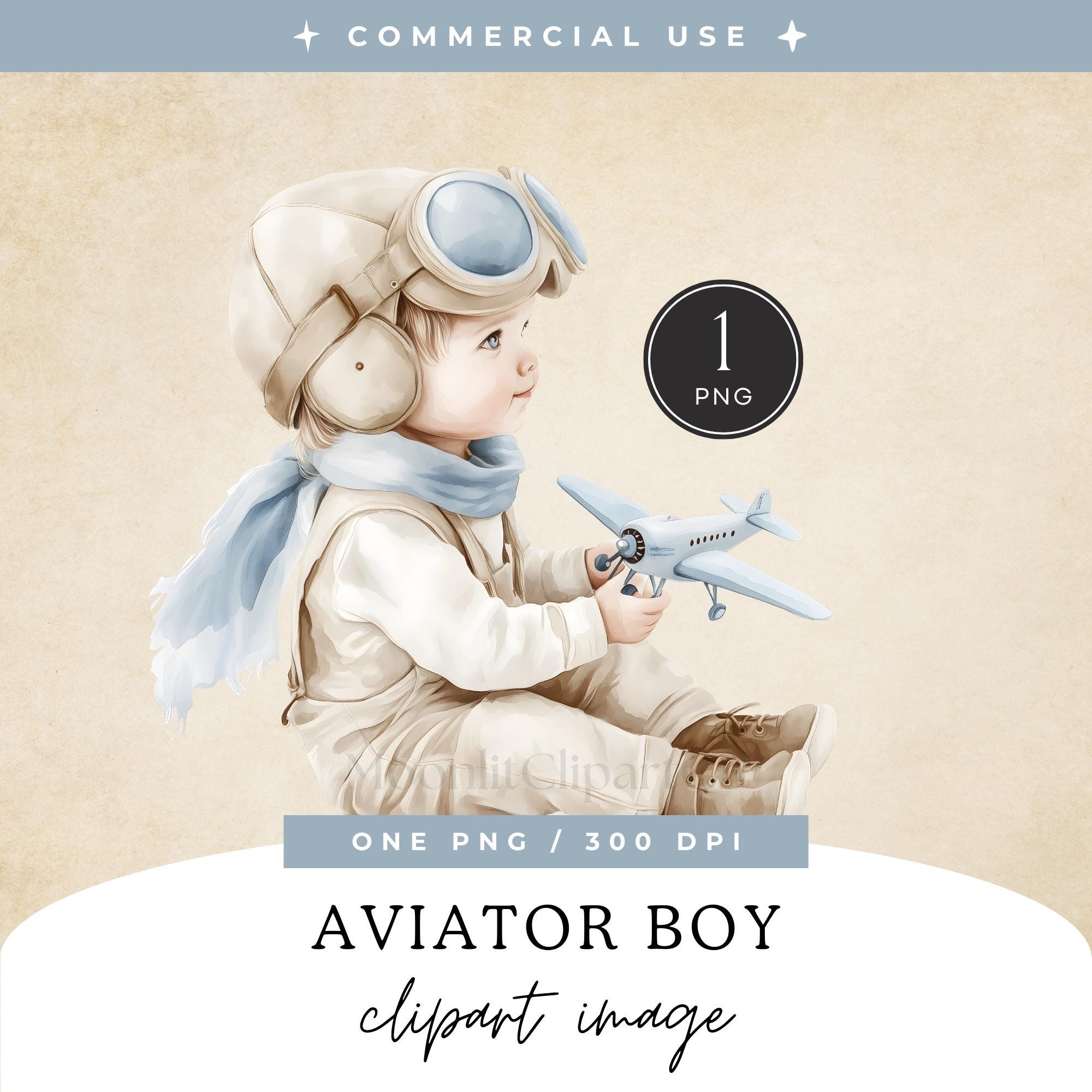 Aviator Boy Clipart | SINGLE IMAGE | Watercolor Pilot Boy With Airplane ...