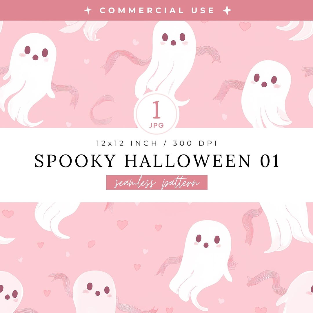 Spooky Halloween Single Seamless Pattern, Watercolor Cute Ghosts, Trick ...
