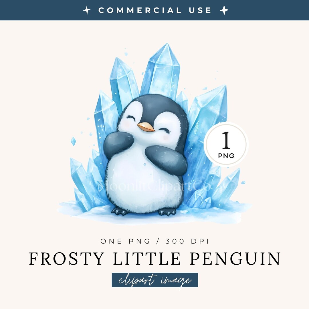 Frosty Little Penguin Clipart | SINGLE IMAGE | Watercolor Cute Baby ...