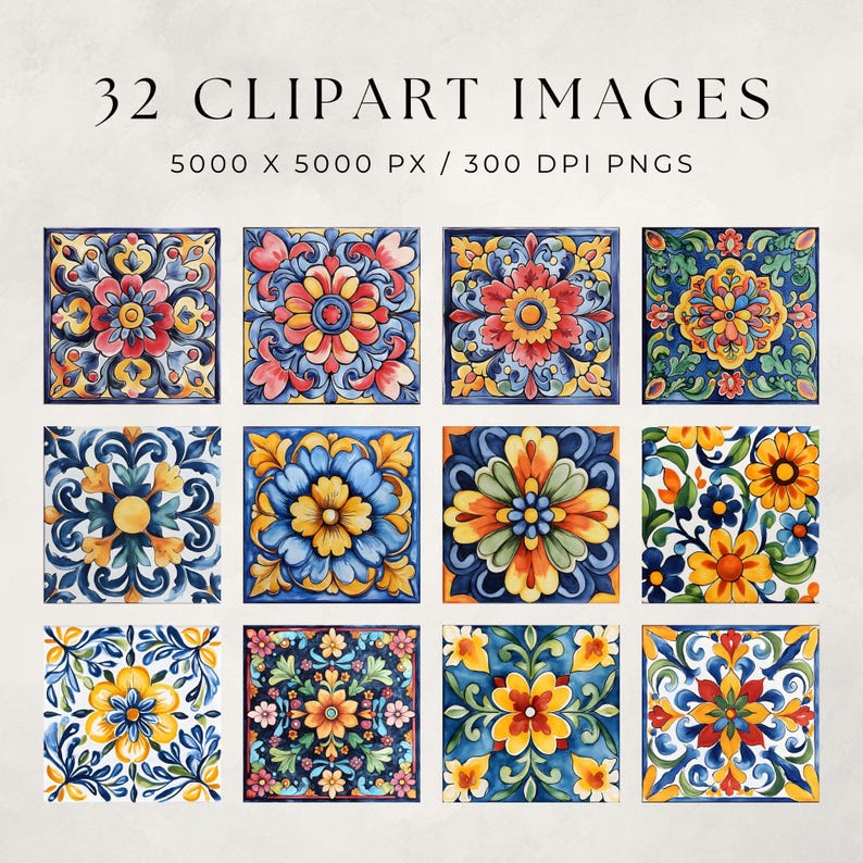 Mexican Talavera Clipart Set, Mosaic Tiles Clip Art, Digital Download ...