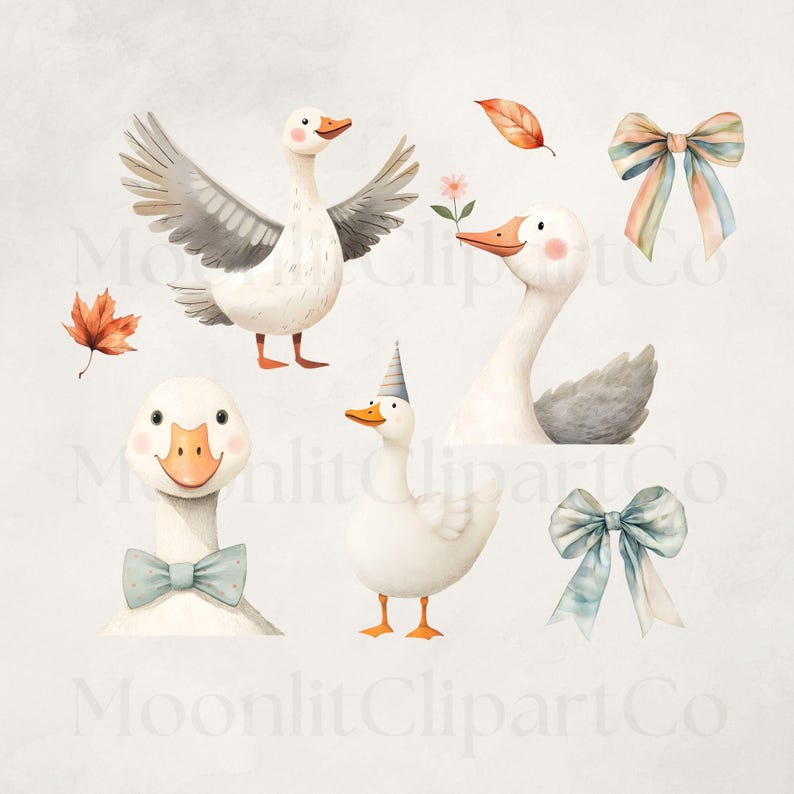 Silly Goose Clipart Bundle, Watercolor Funny Geese PNG, Cute Animals ...