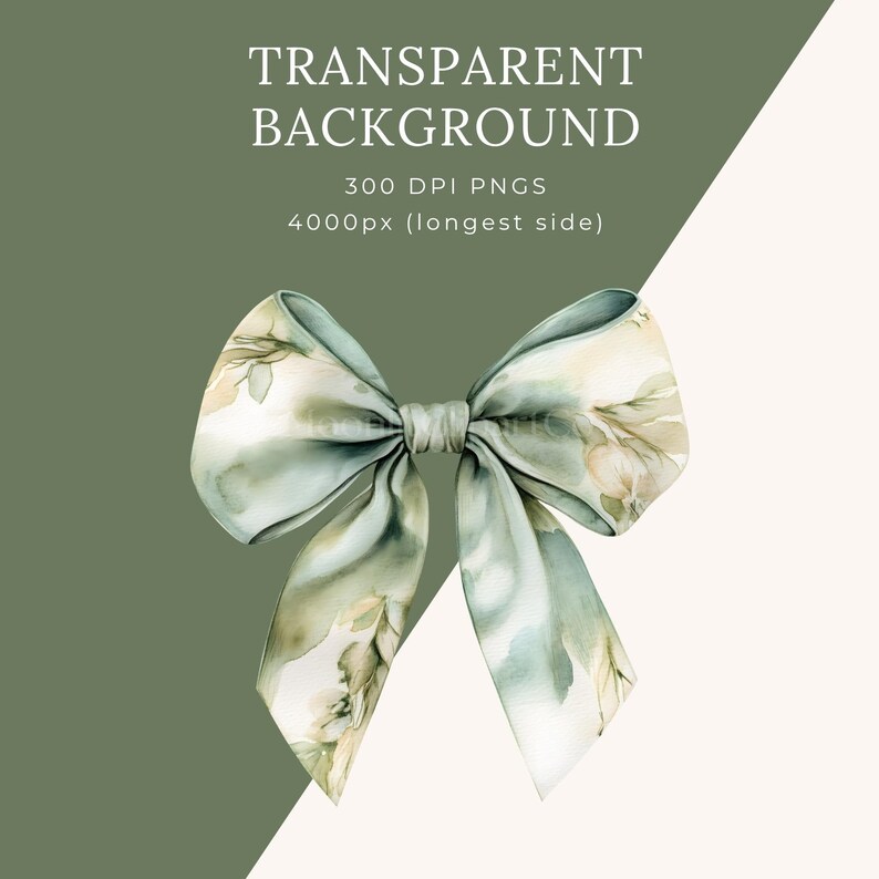 Sage Green Bows Clipart Pack, Gingham Coquette Florals PNG, Watercolor ...