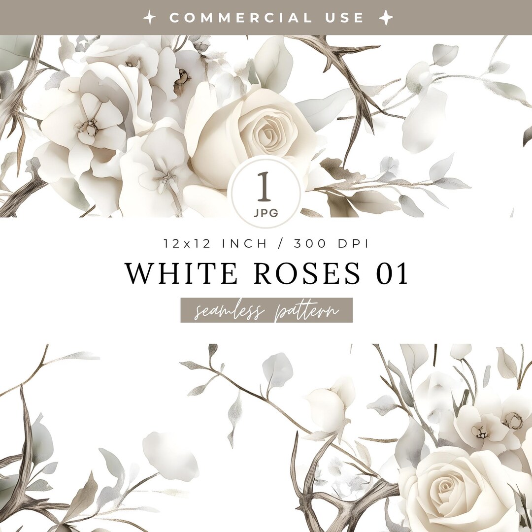 White Roses Single Seamless Pattern, Romantic Floral Background ...