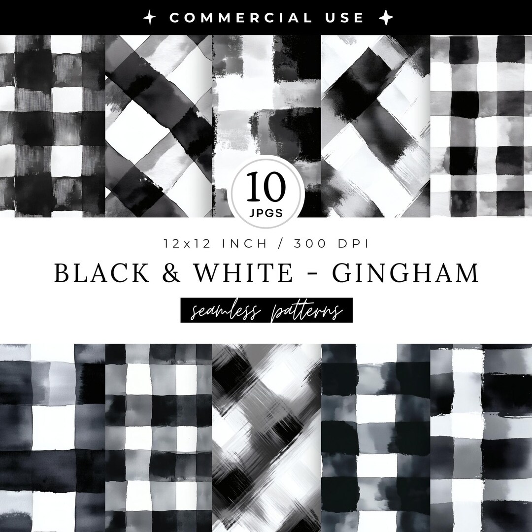 Black & White Gingham Pattern, Retro Monochrome Seamless Pattern ...