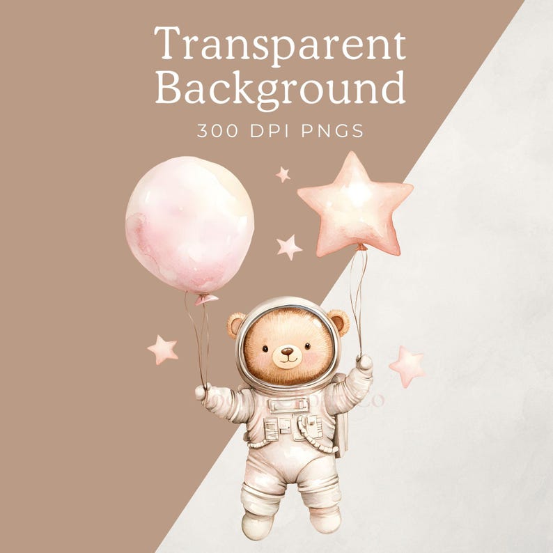 Astronaut Bear Clipart | SINGLE IMAGE | Cute Watercolor Teddy, Baby ...