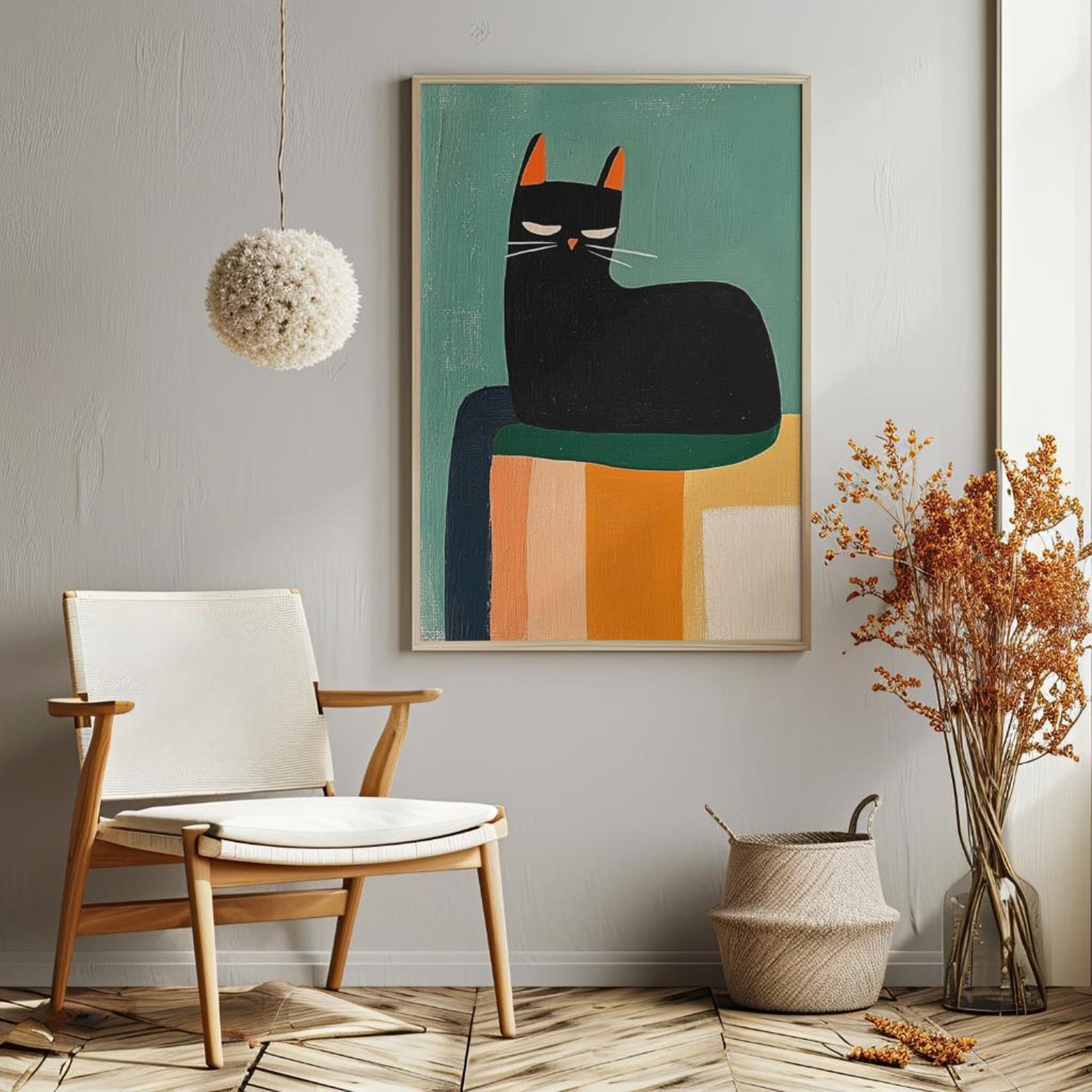 Modern Minimalist Black Cat Art | Abstract Feline Wall Decor | Mid ...