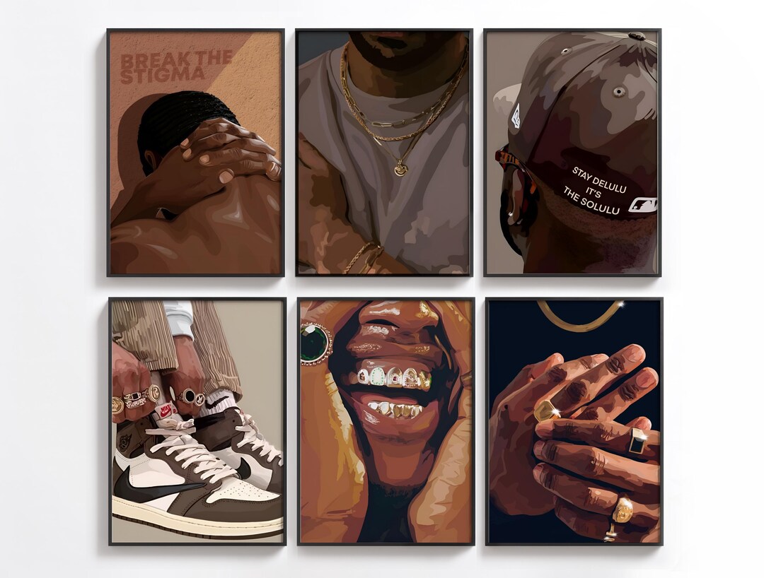 Set of 6 Men Wall Decor, Luxury Wall Art, Urban Wall Art, Hip-hop Decor ...