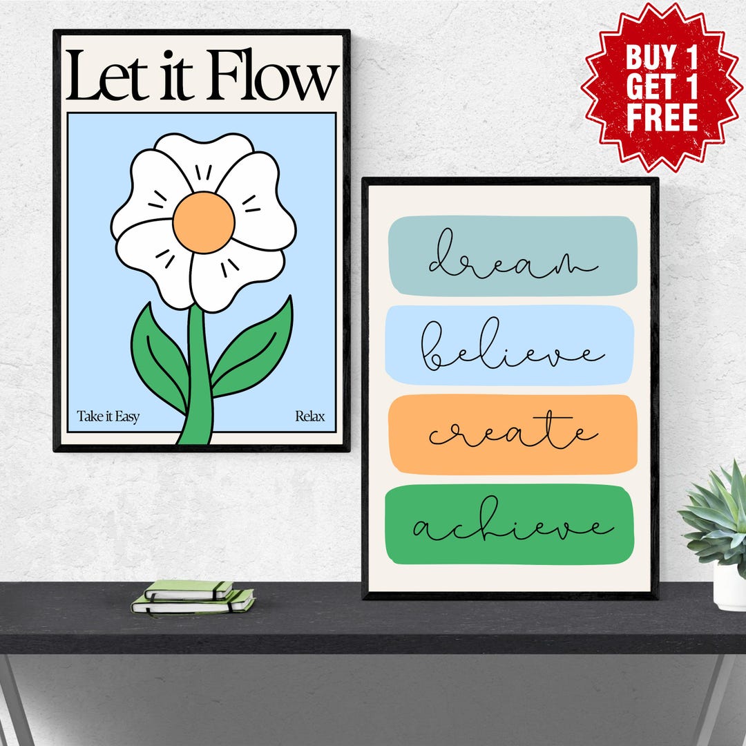 Modern Minimalist Motivational Poster Set - Floral and Inspirational ...