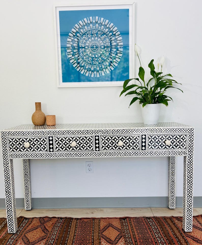 Bone Inlay 4 Drawer Hall Table / Side Table Black Geometric - Etsy