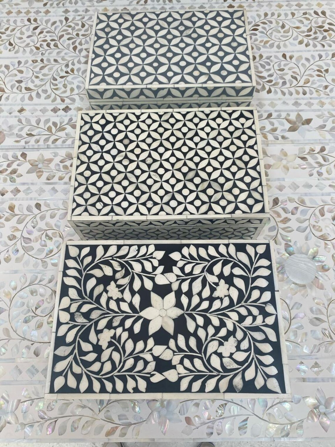 Handmade Bone Inlay Box: Ornamental Keepsake With Geometric Pattern - Etsy
