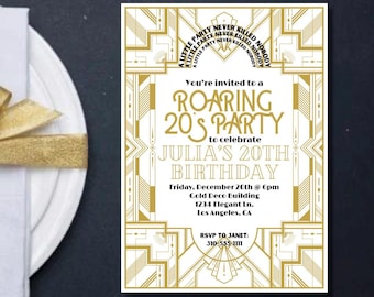 Roaring 20s & Great Gatsby Birthday Invitation (black), Birthday ...