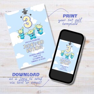 Alien Toy Story Third Birthday Party Invitation Template Printable, PDF ...