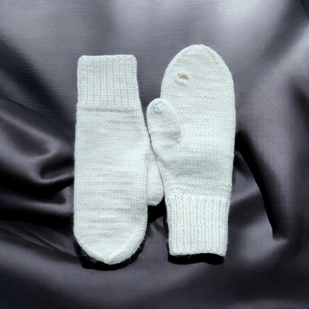 White Wool and Alpaca Mittens Green Handmade Mittens With Hole Merino ...
