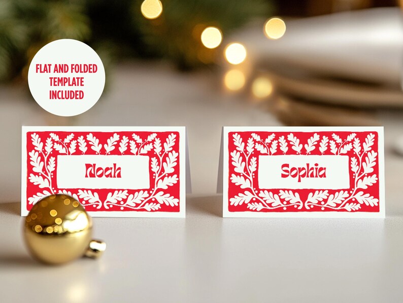 Editable Christmas Place Card Template, Holiday Name Card, Food Labels ...