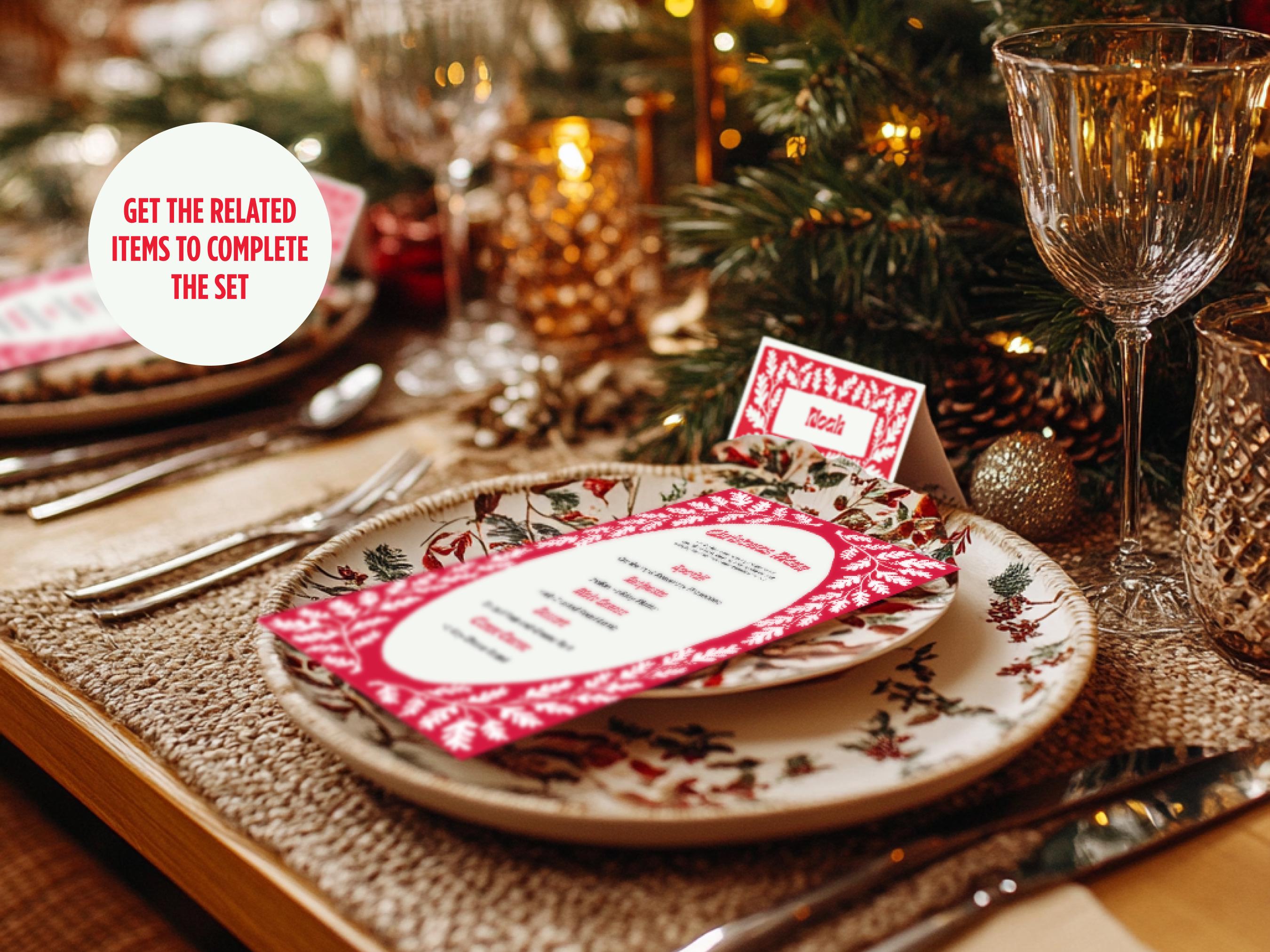 Christmas Menu Card, Fun Menu Card Template, Menu Card Foliage, Holiday ...